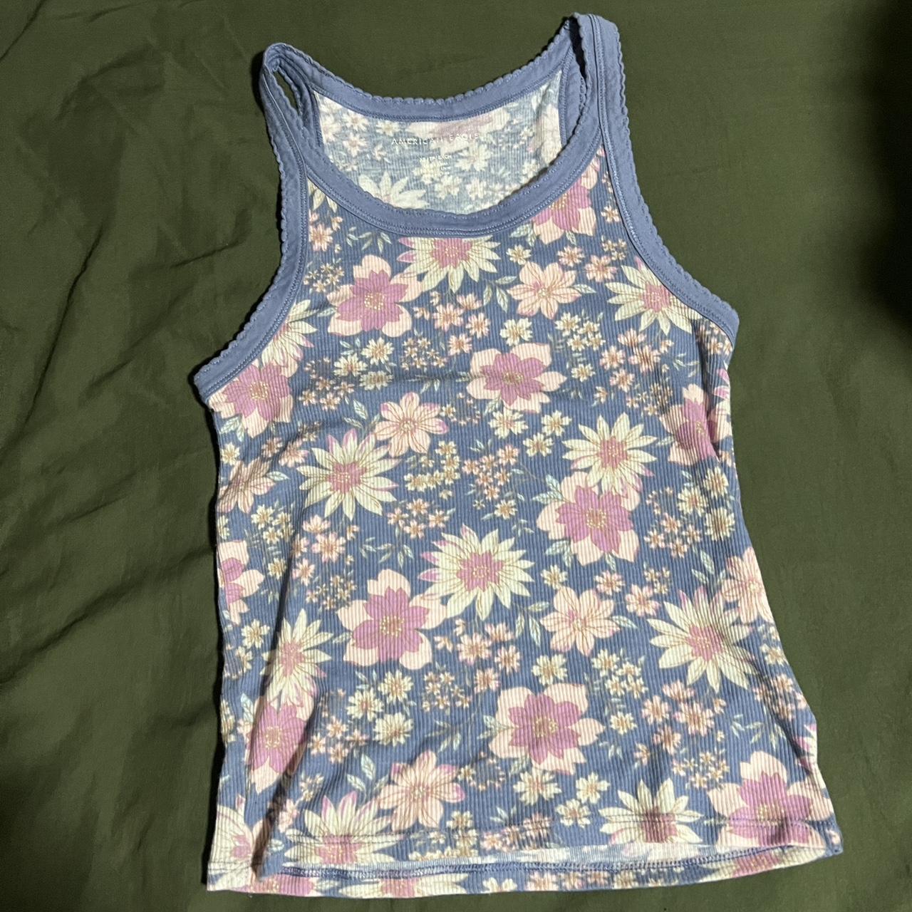 Ribbed Floral tank top - Depop