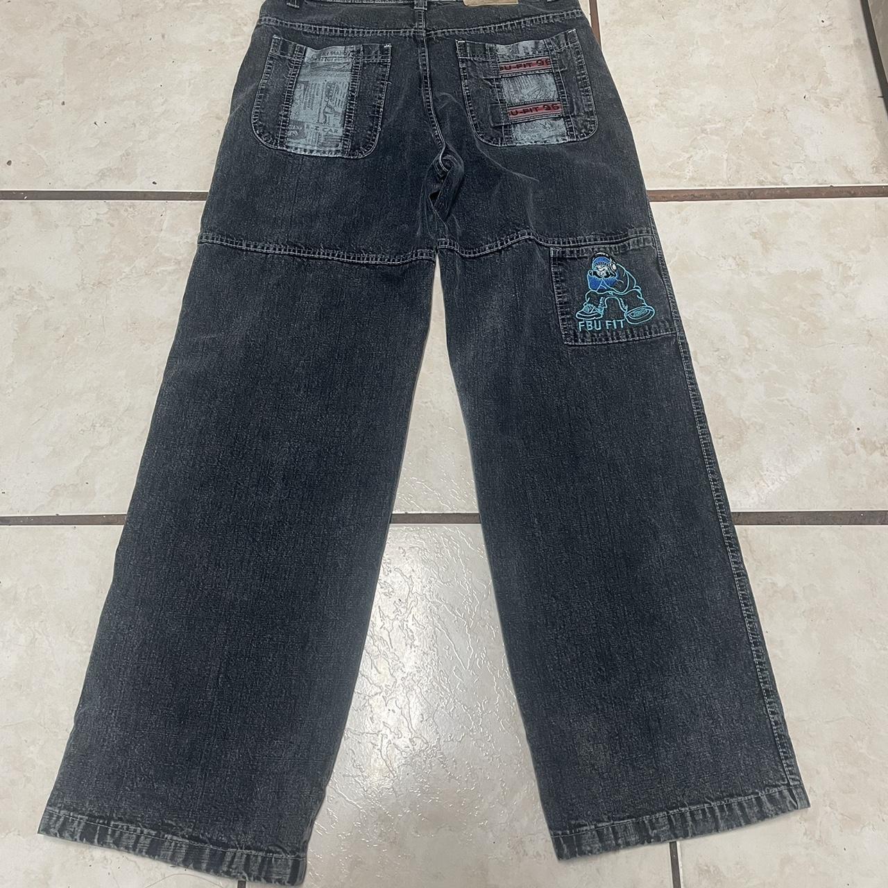 Rare Vtg 90s Y2K embroidered Baggy Fbu Fit jeans... - Depop