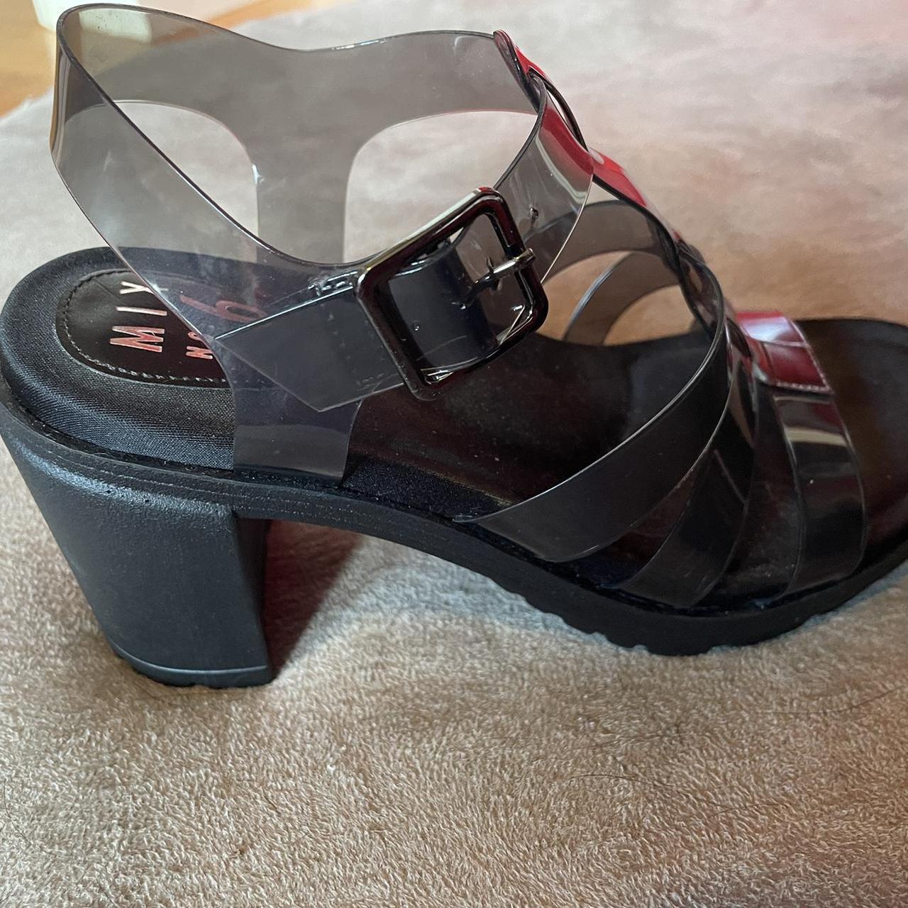 high heel sandal one inch platform 3 inch heel black... - Depop