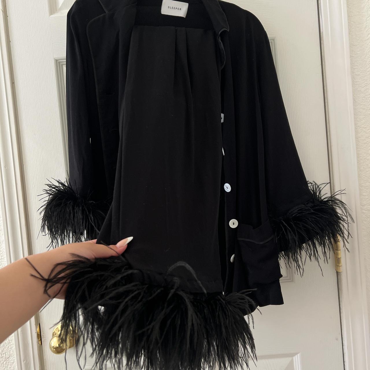 black sleeper party pj set with feathers in both top... - Depop