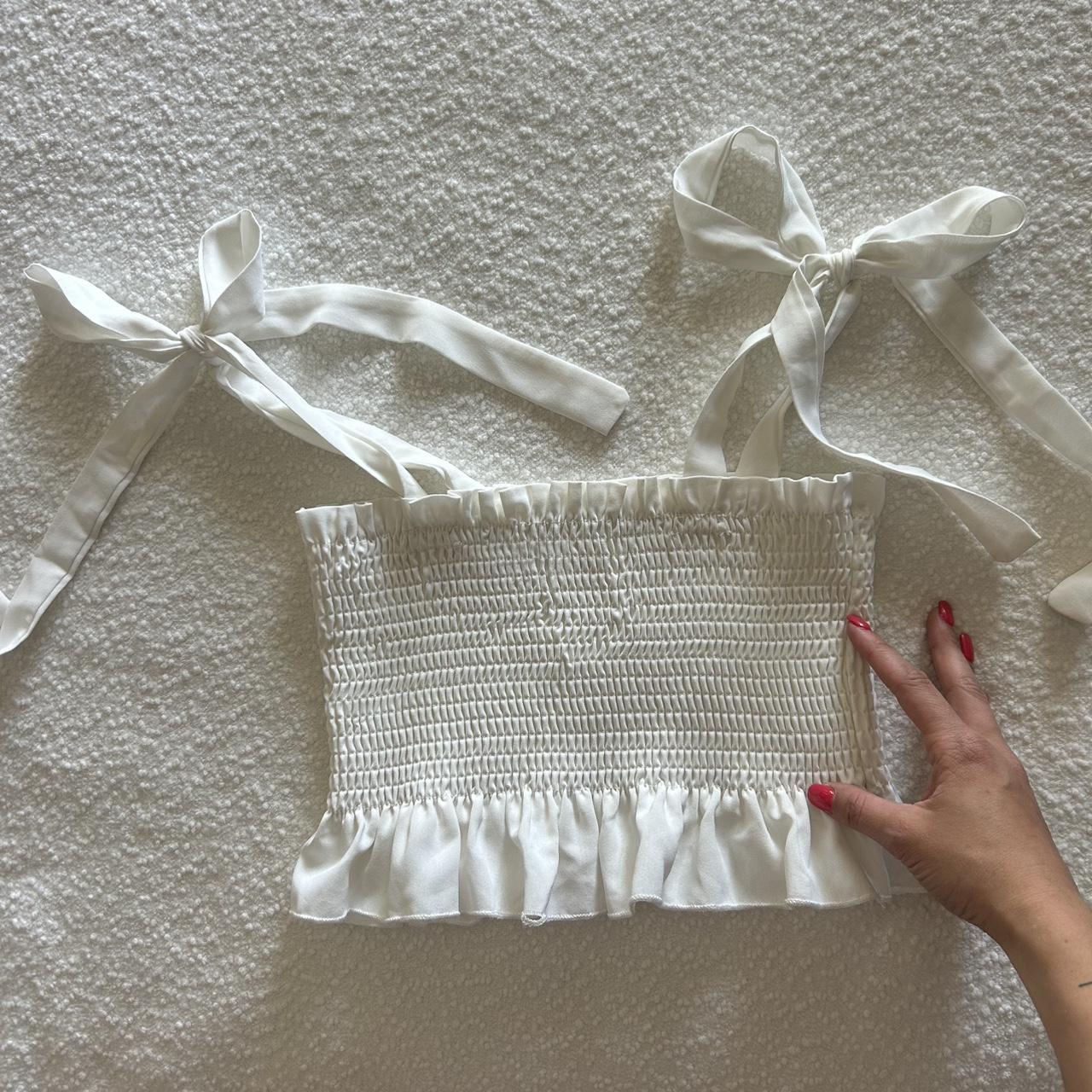 never worn white ribbed tank with bow tied strings 🎀... | Depop
