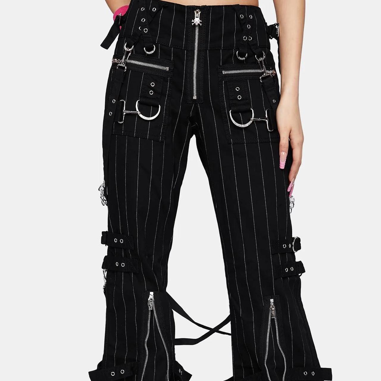 Tripp nyc black pin-strip super D ring pants size 31... - Depop
