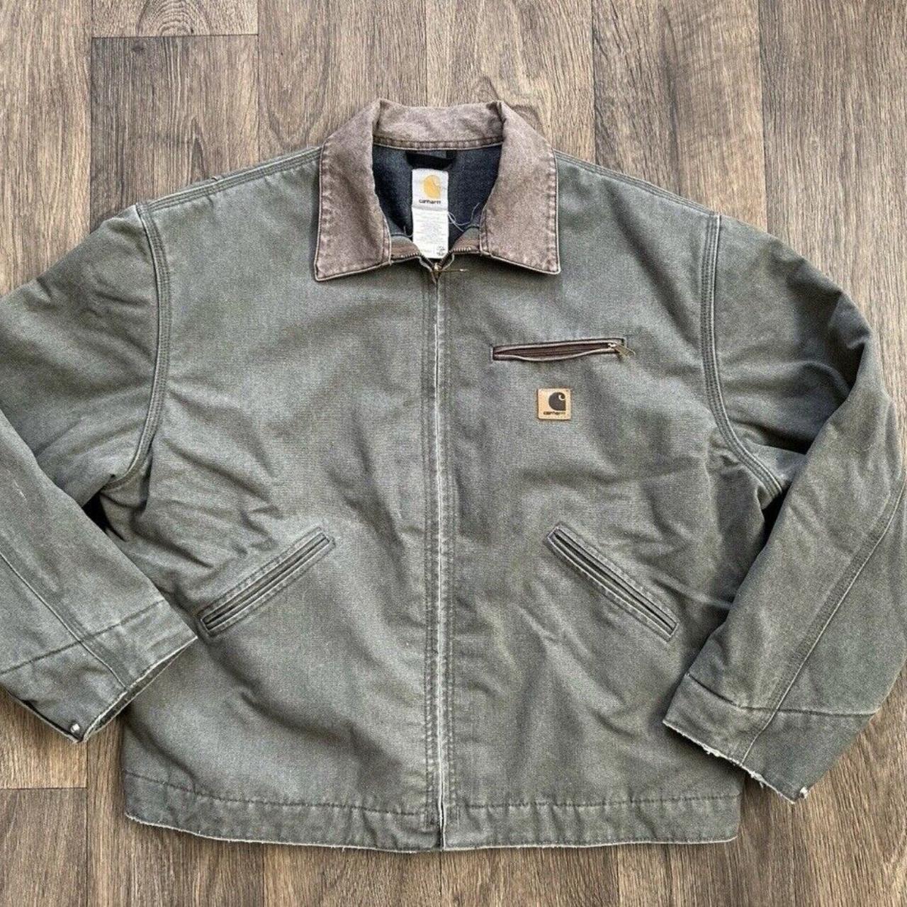 Vintage Carhartt Detroit Jacket Large J97 MOS Moss... - Depop