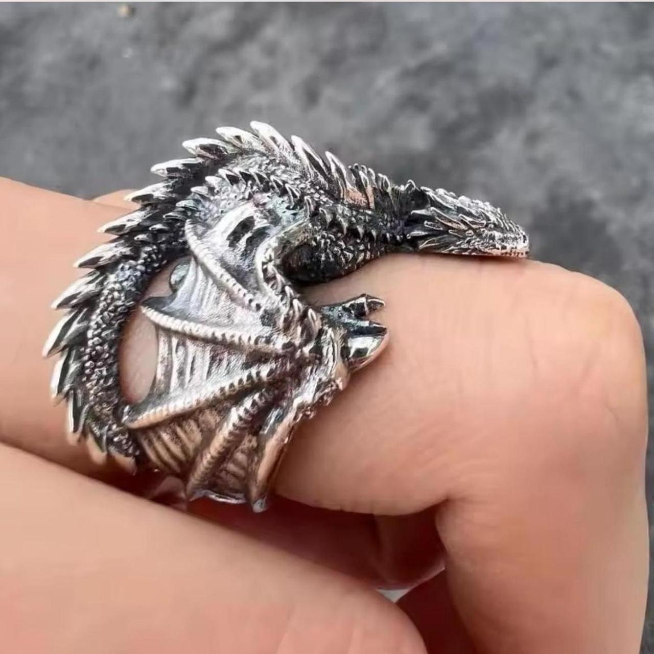 High quality vintage Silver adjustable dragon ring... | Depop