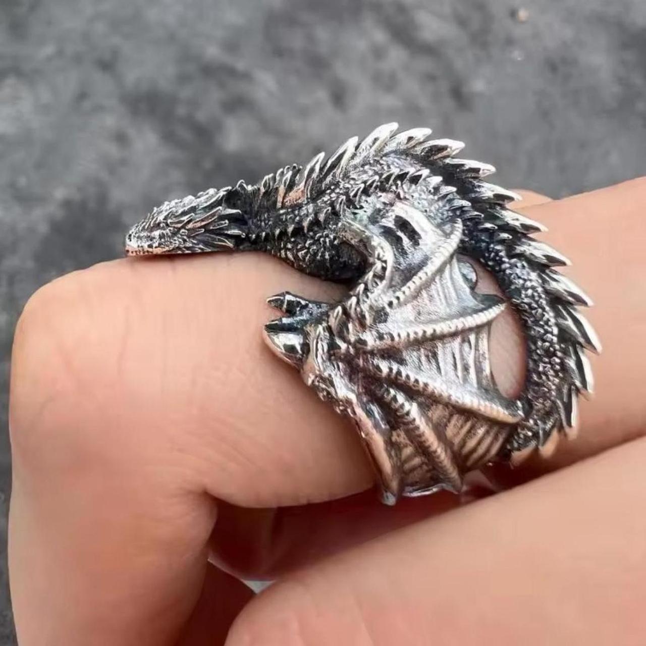 High quality vintage Silver adjustable dragon ring... | Depop