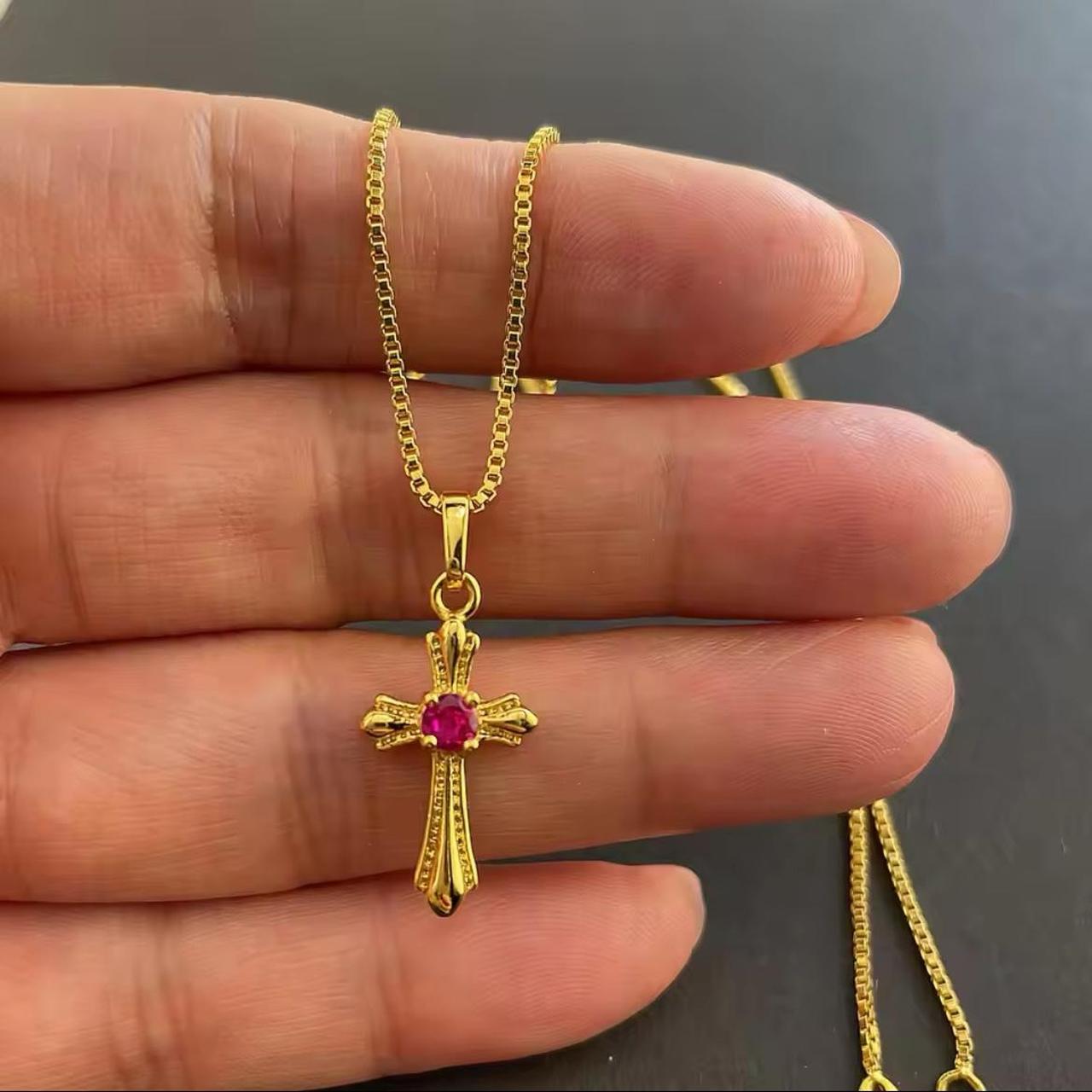 Gold 24K Necklace Gold Platin cross necklace with... | Depop