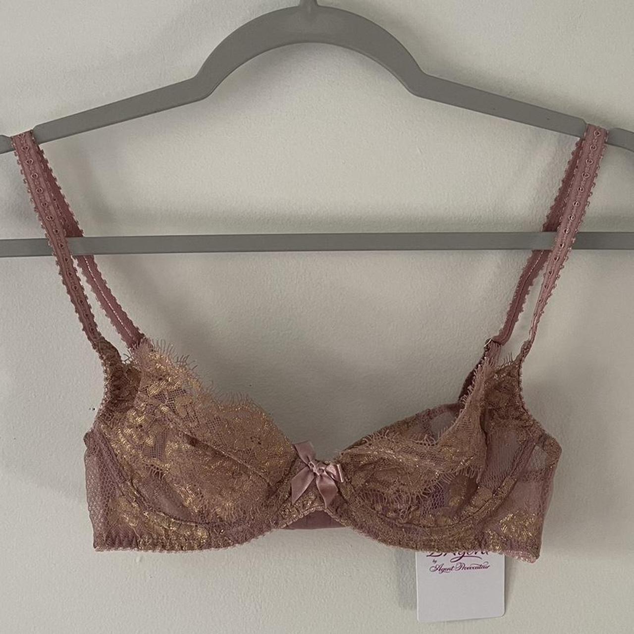 Agent Provocateur Women's Pink and Gold Bra | Depop