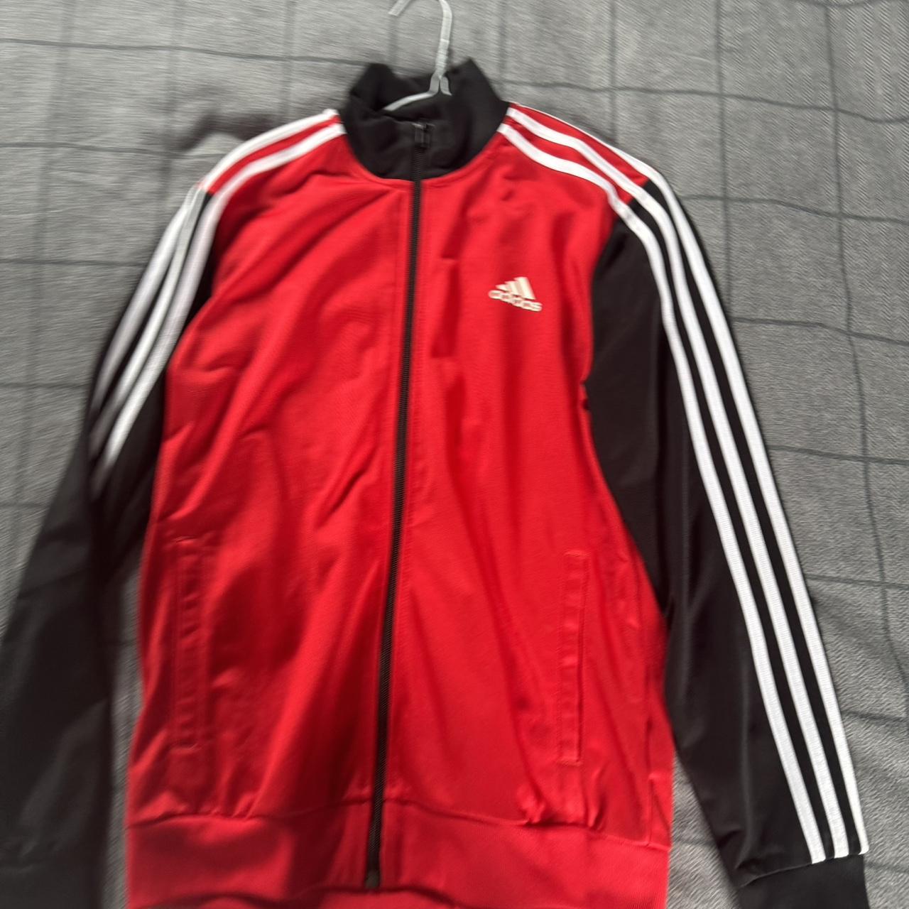 Adidas red and black track jacket - Depop