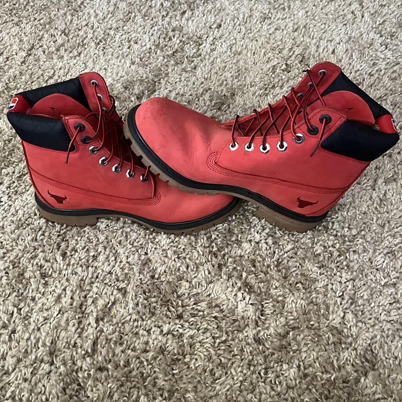 Men’s Red Timberland boots Size 8.5 Chicago bulls - Depop