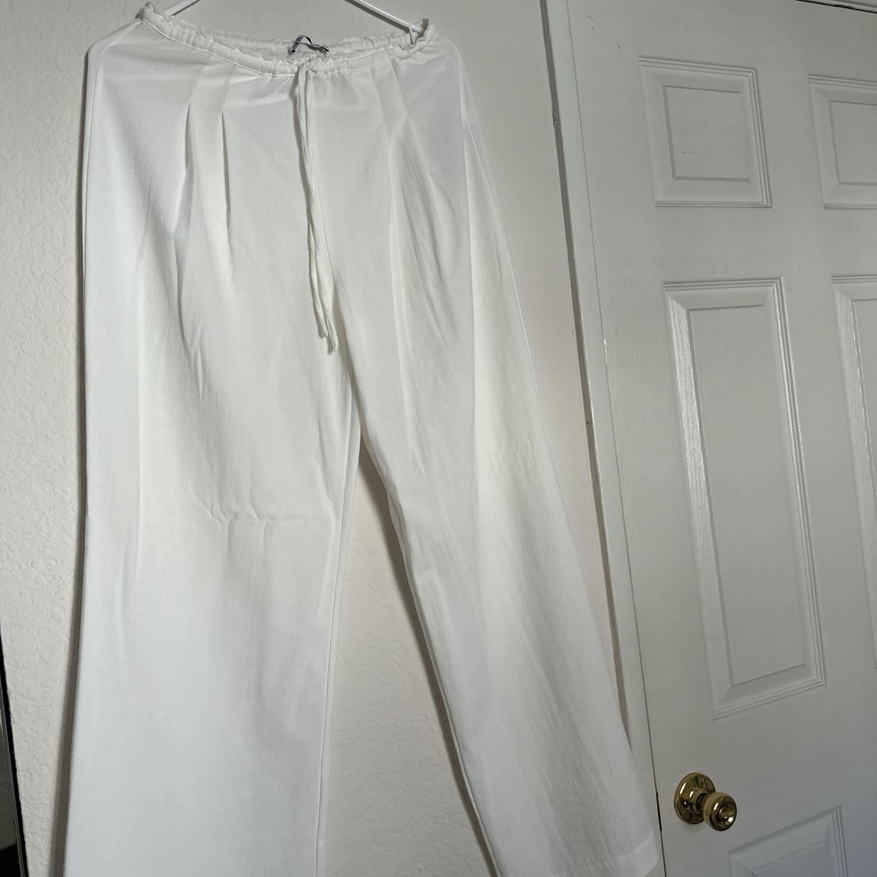 Wide leg white pants, can be worn casually low rise... - Depop
