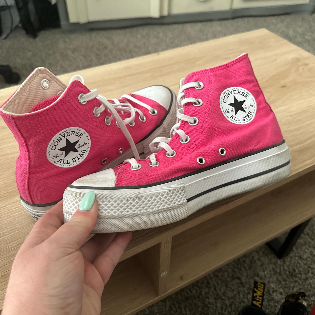 Hot pink platform converse - Depop