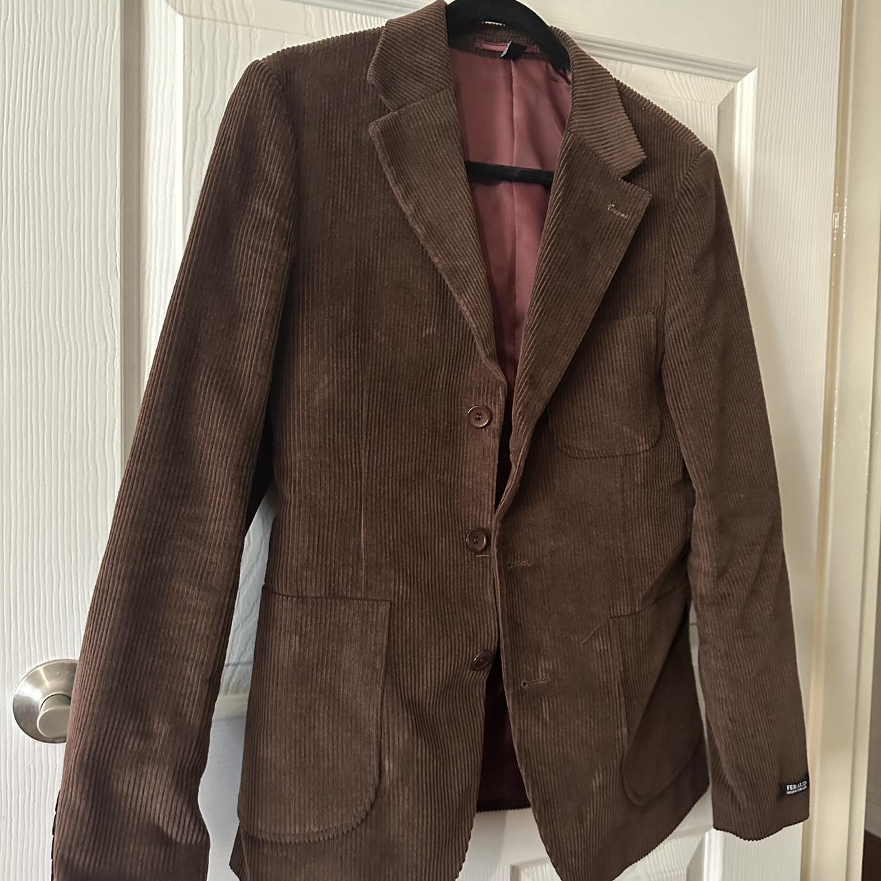 Gianni Feraud Brown Cord Suit Jacket Blazer - Depop