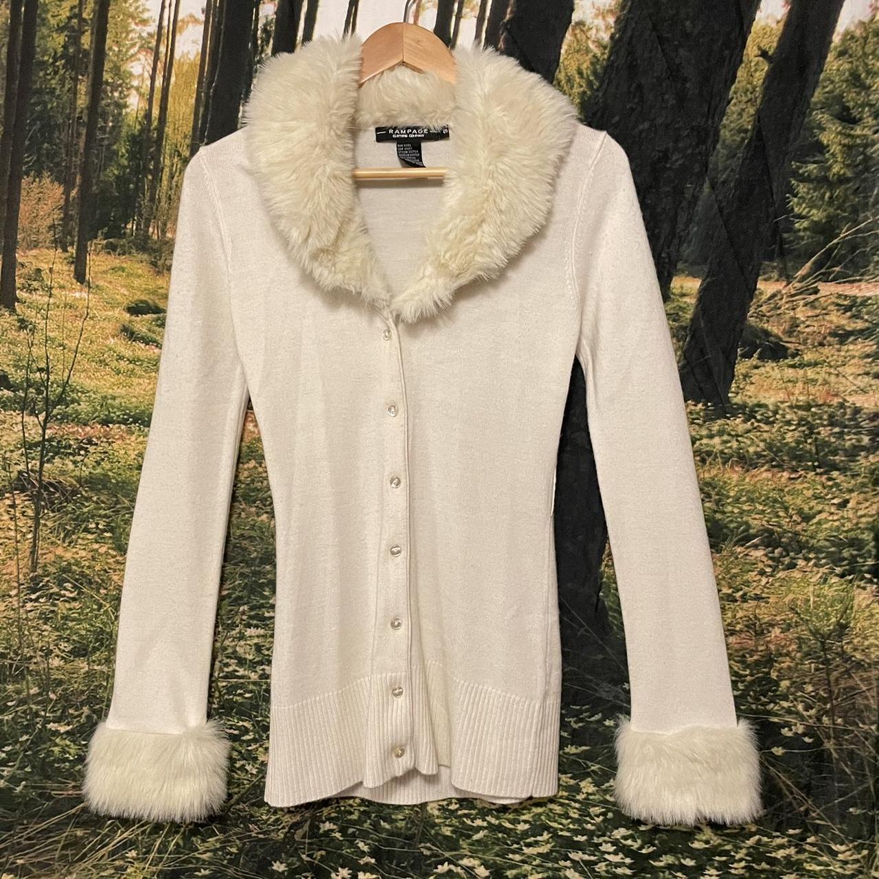 90’s y2k coquette furry long white duster cardigan... - Depop