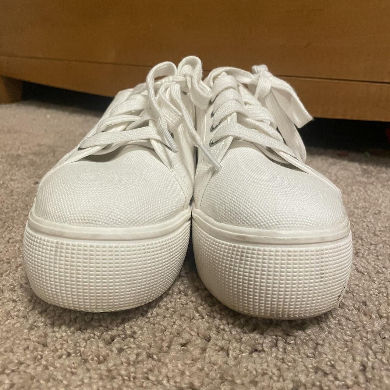 Y2k style SO chunky white canvas lace up sneakers.... - Depop