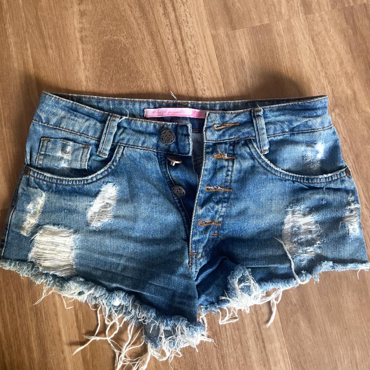 thrifted ripped denim LOW-RISE shorts No noticeable... | Depop