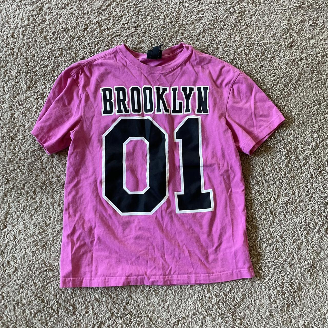 Pink Brooklyn shirt - jersey lettering - oversized - Depop