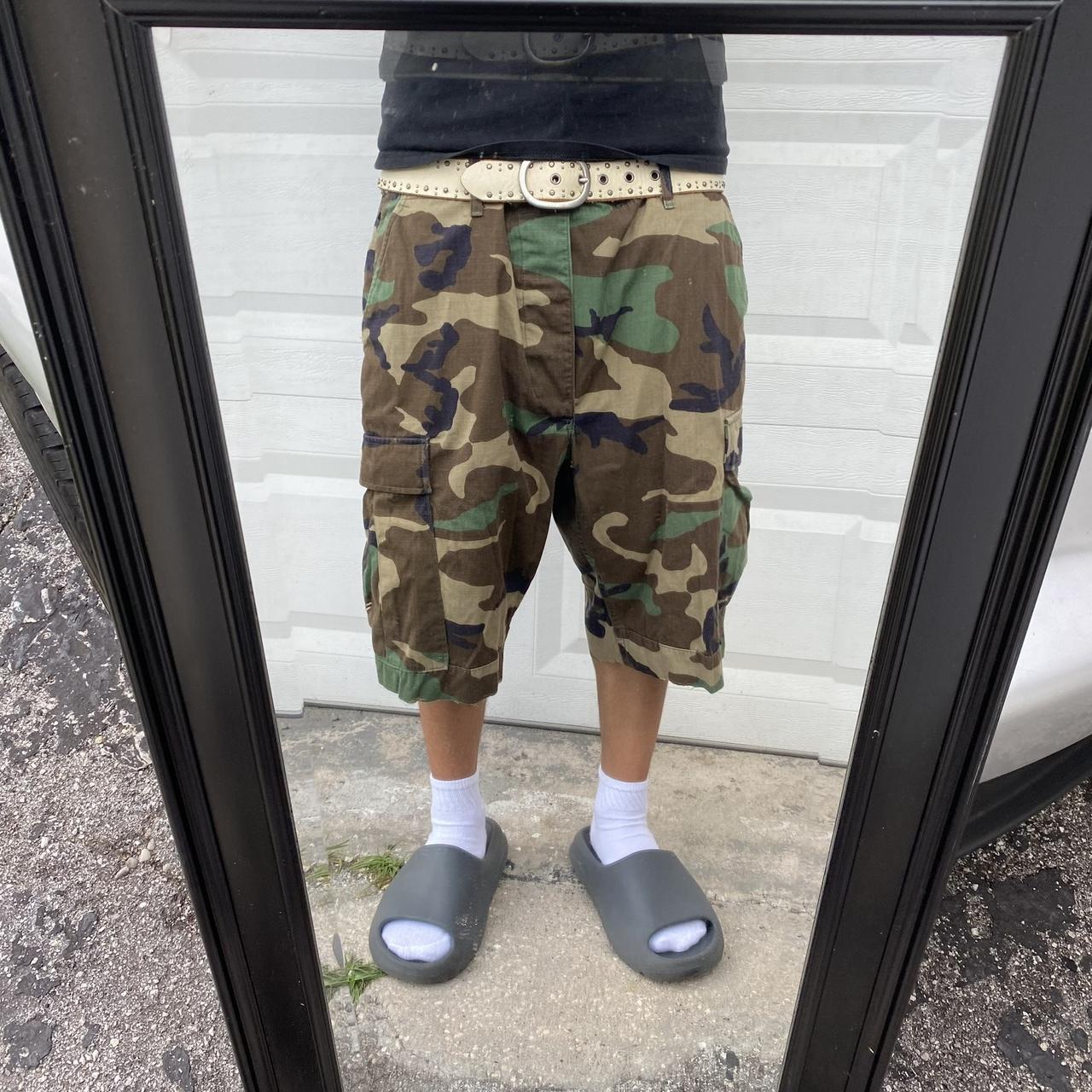 Vintage Baggy Military Camo Cargo Jorts Size -... | Depop