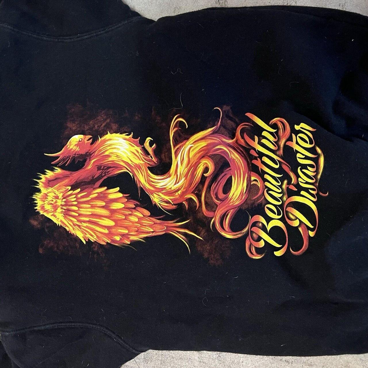 Beautiful Disaster Hoodie Womens S Black flames Back... - Depop