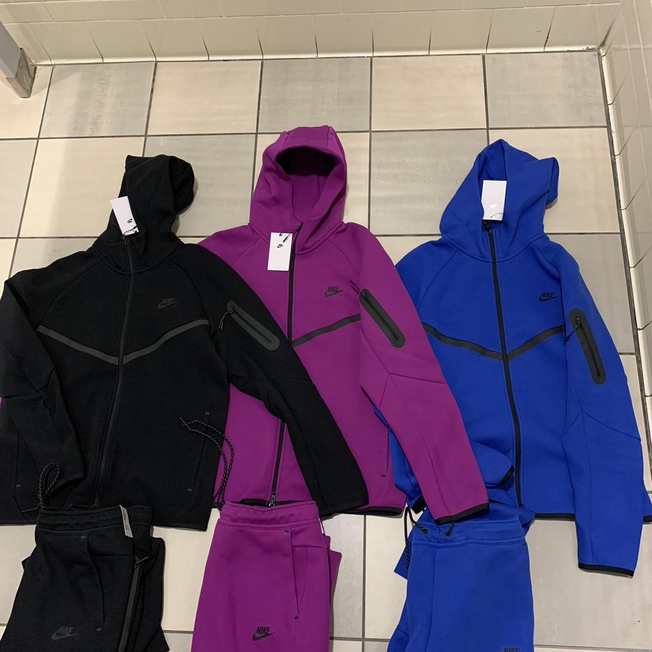 Nike Tech Fleece tracksuit in black, purple, and... - Depop