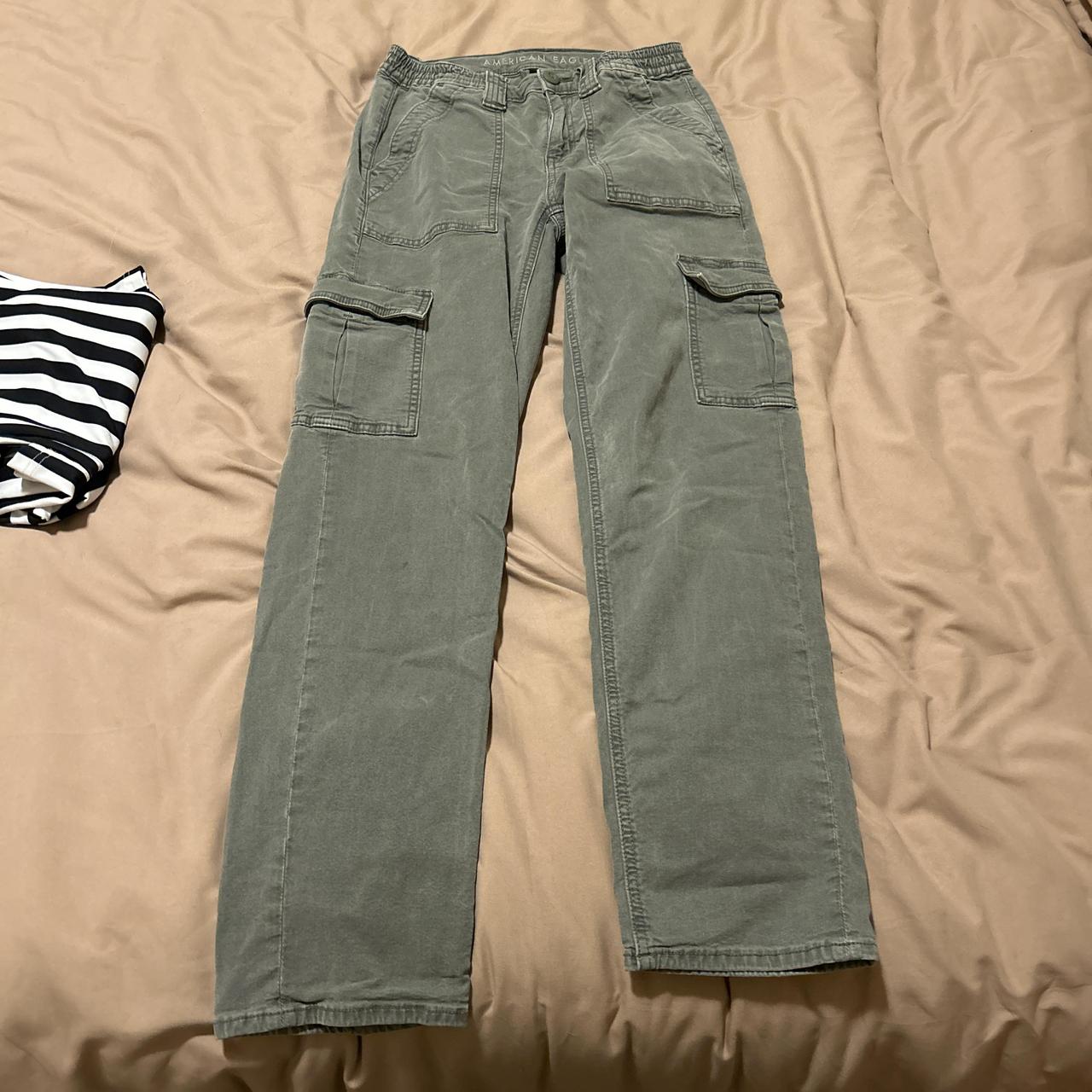 American Eagle stretch straight cargo pants. Olive... - Depop