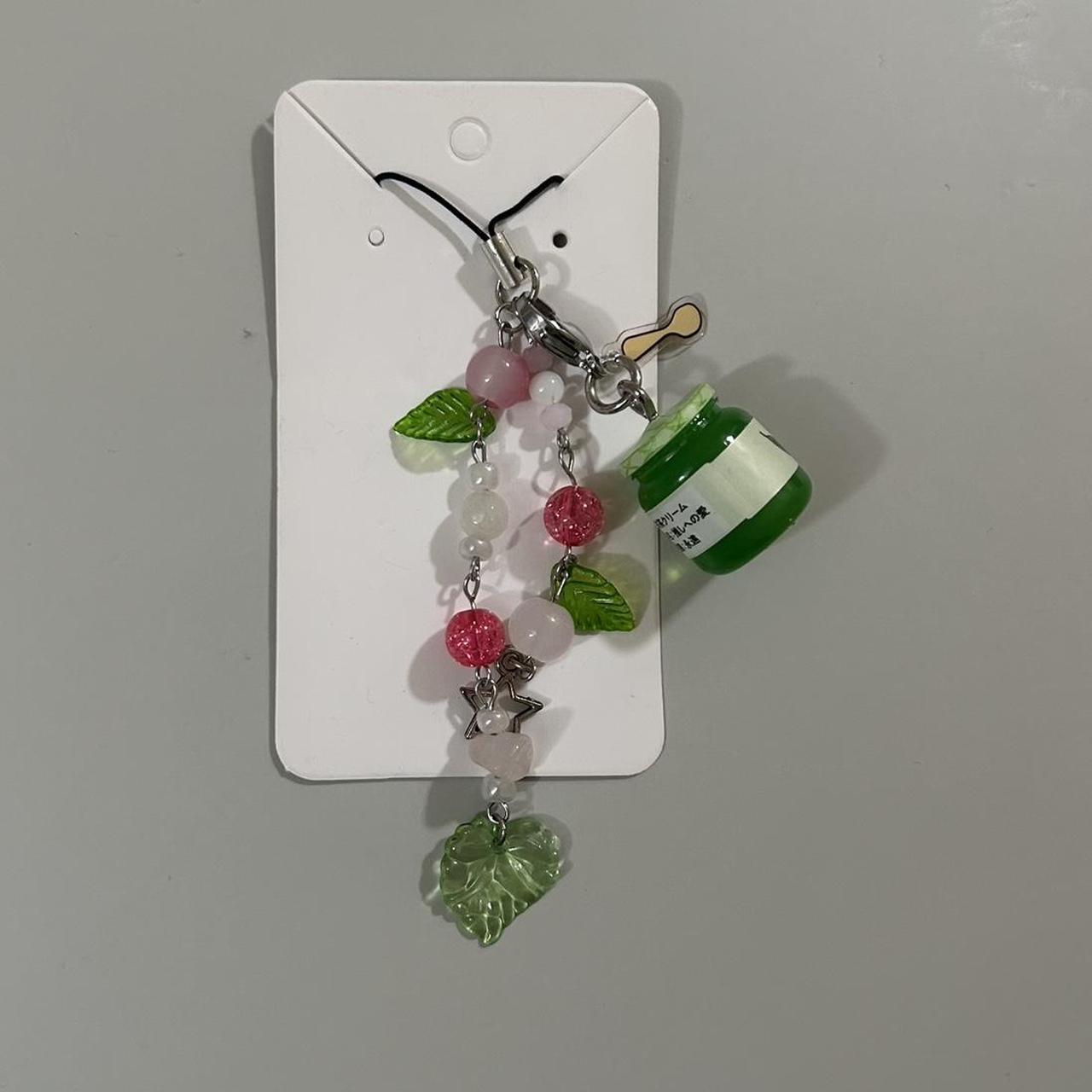 cute green handmade keychain with jam charm... | Depop