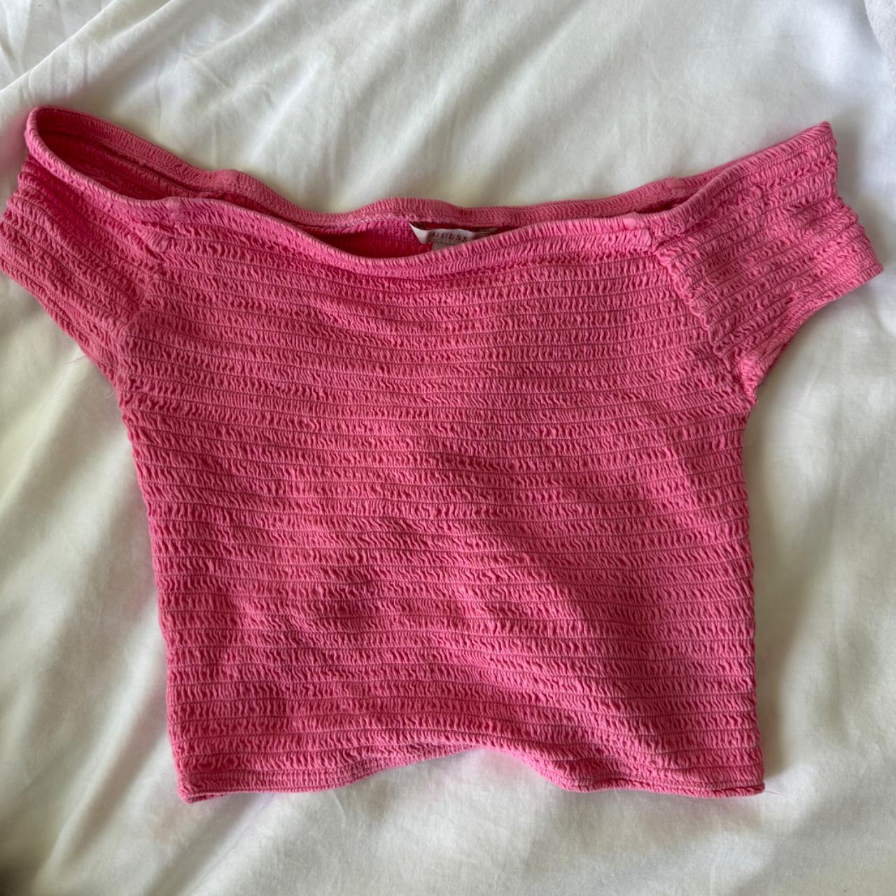 guess off the shoulder pink shirt - Depop
