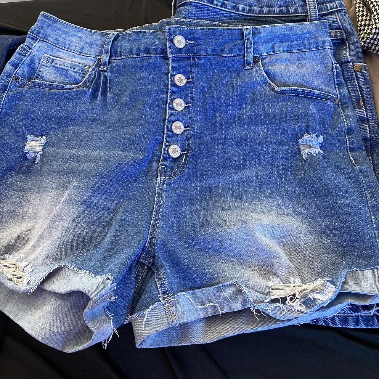 Great fitting button fly distressed denim shorts - Depop