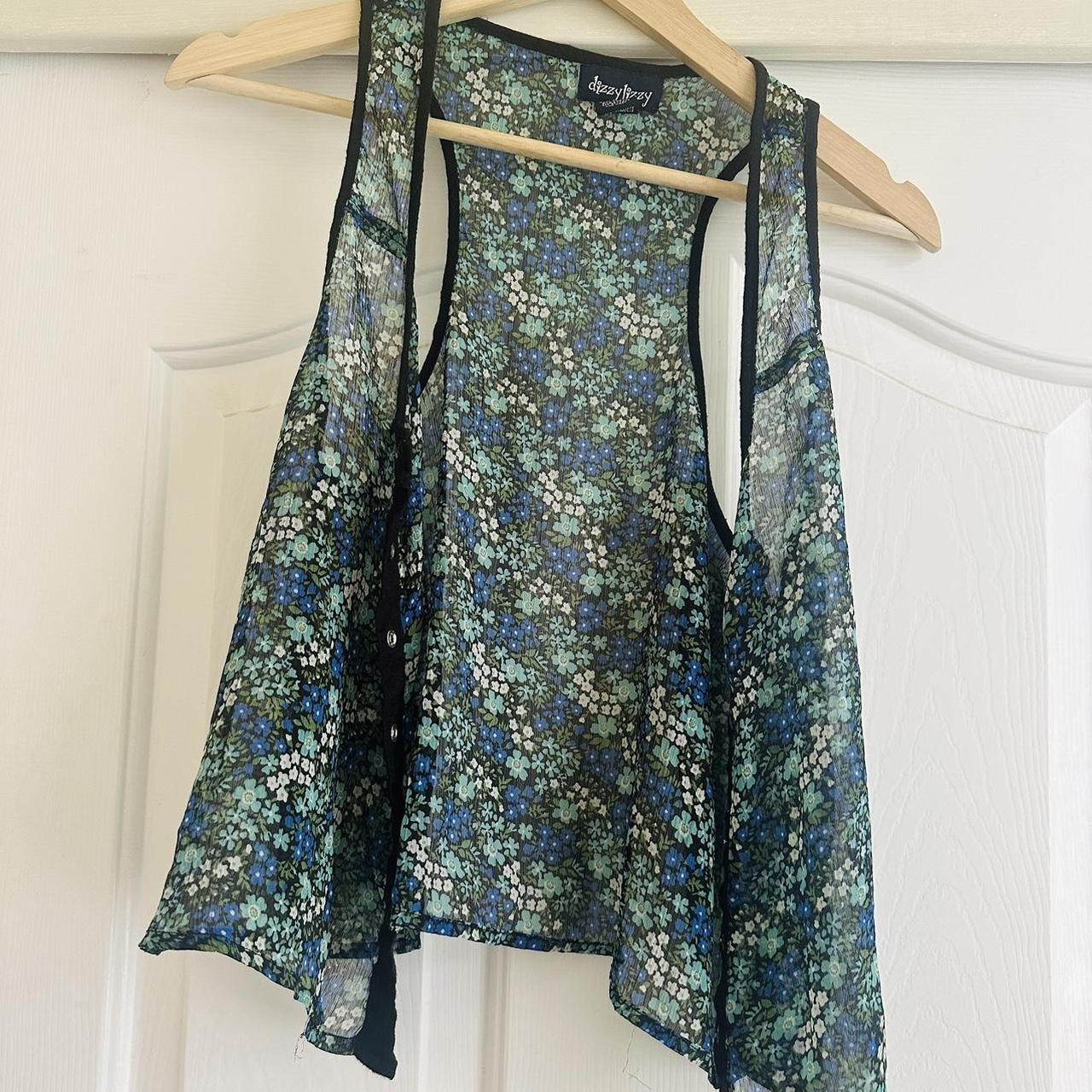 Summer shear vest top Green and blue flowers Very... - Depop