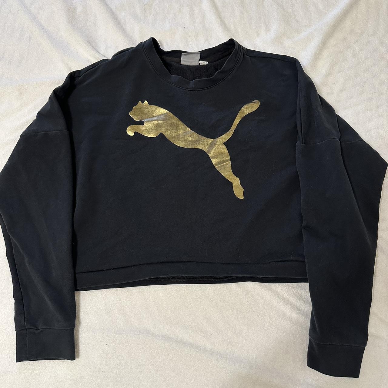Puma sweater with gold puma print A little faded but... - Depop