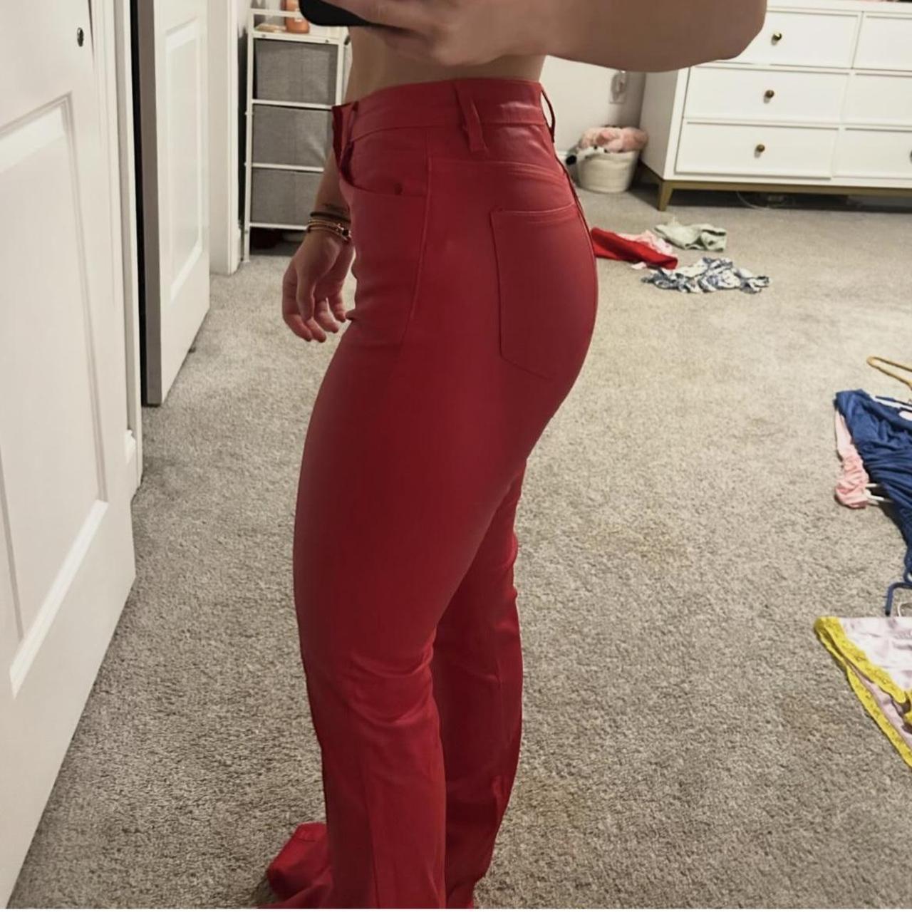 Edikted red leather pants Worn once Size small - Depop