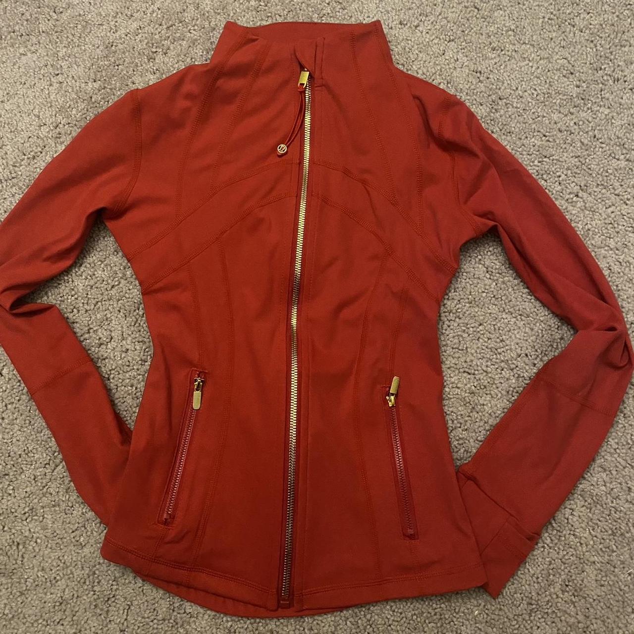 Lululemon Define Jacket Red with gold zipper Size... | Depop