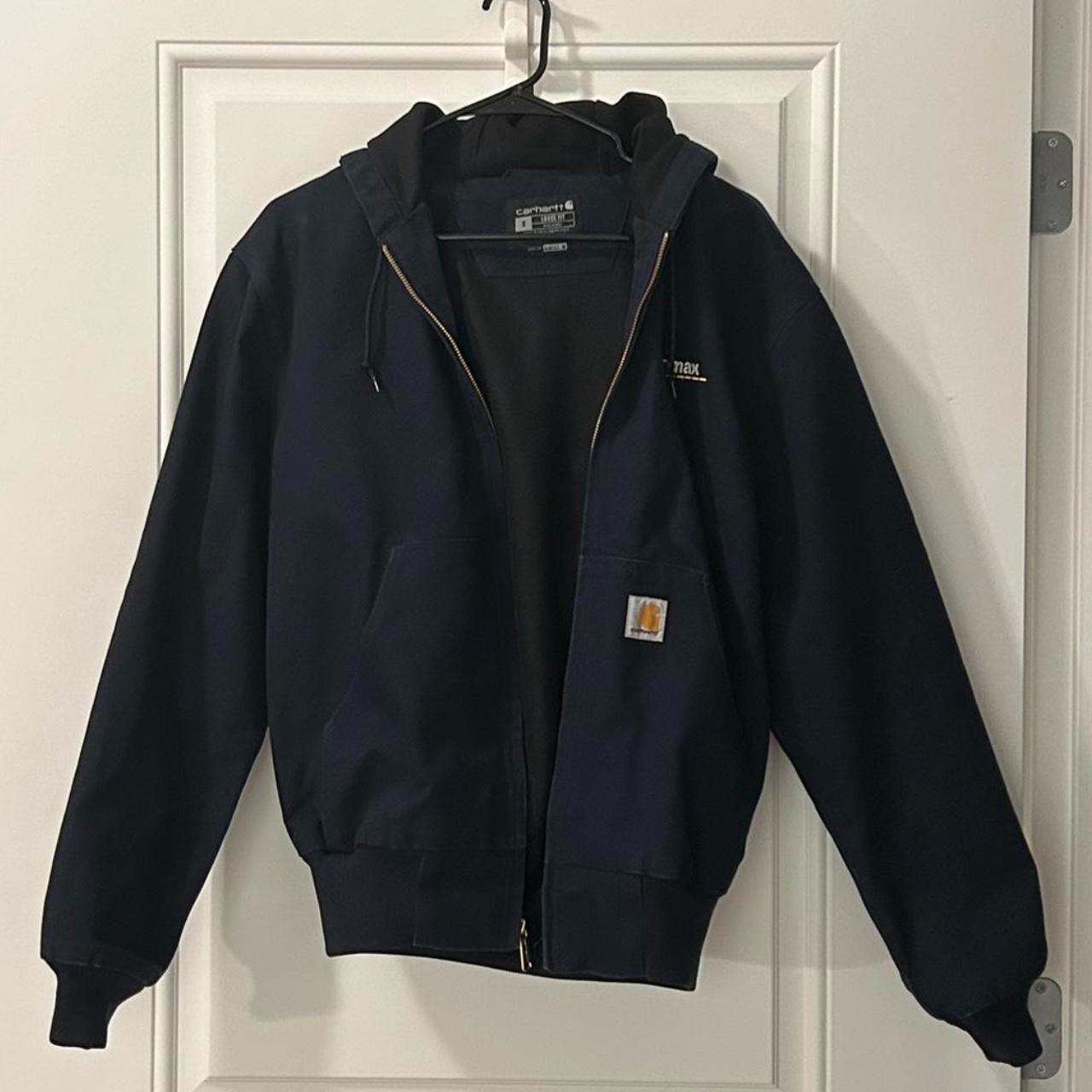 Carhartt Navy Blue Jacket with carmax logo Size... - Depop