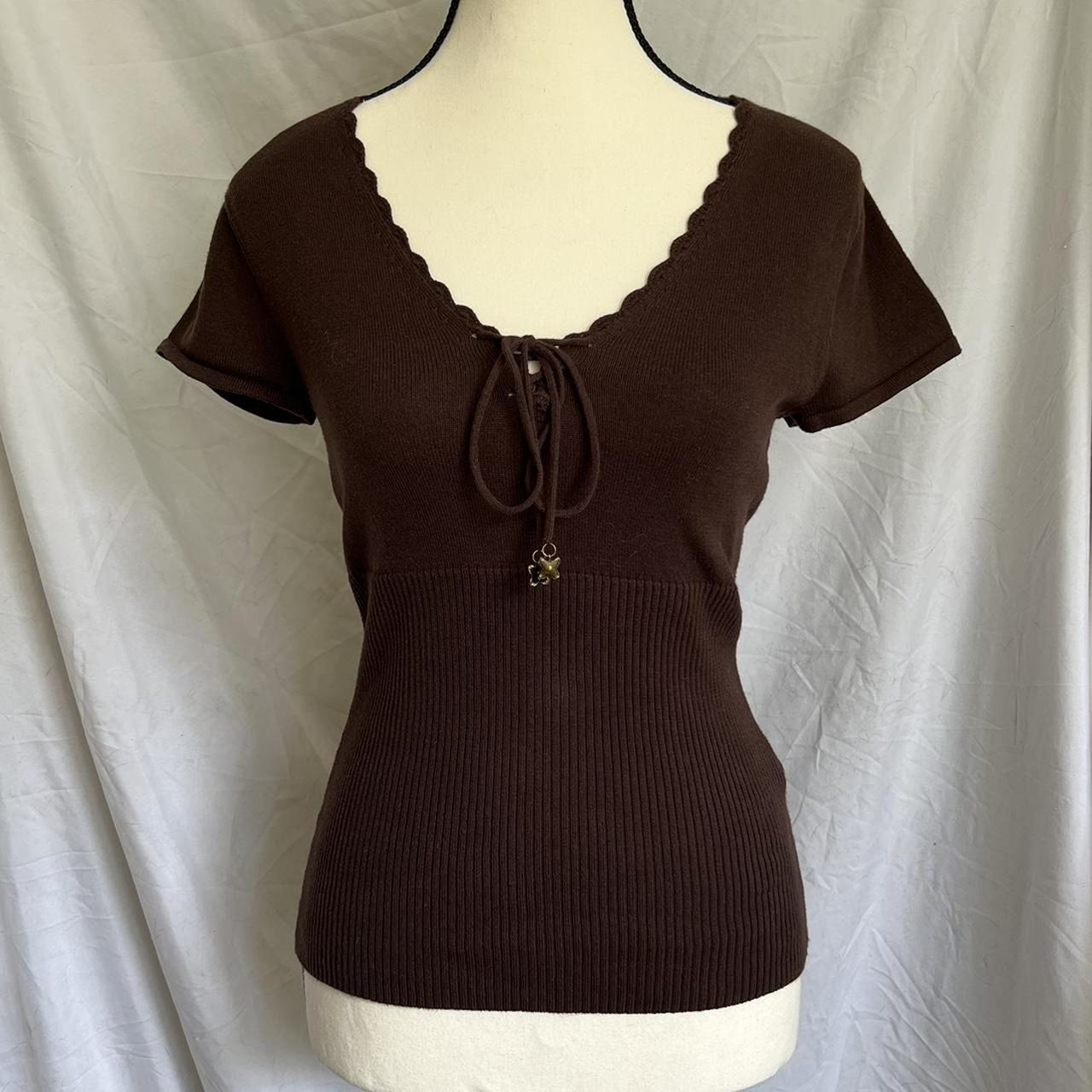 y2k brown knit top brand is tommy hilfiger... - Depop