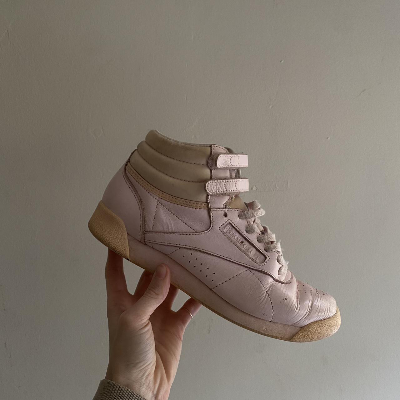 The sweetest pale pink Reebok high tops. Size 6.5 - Depop