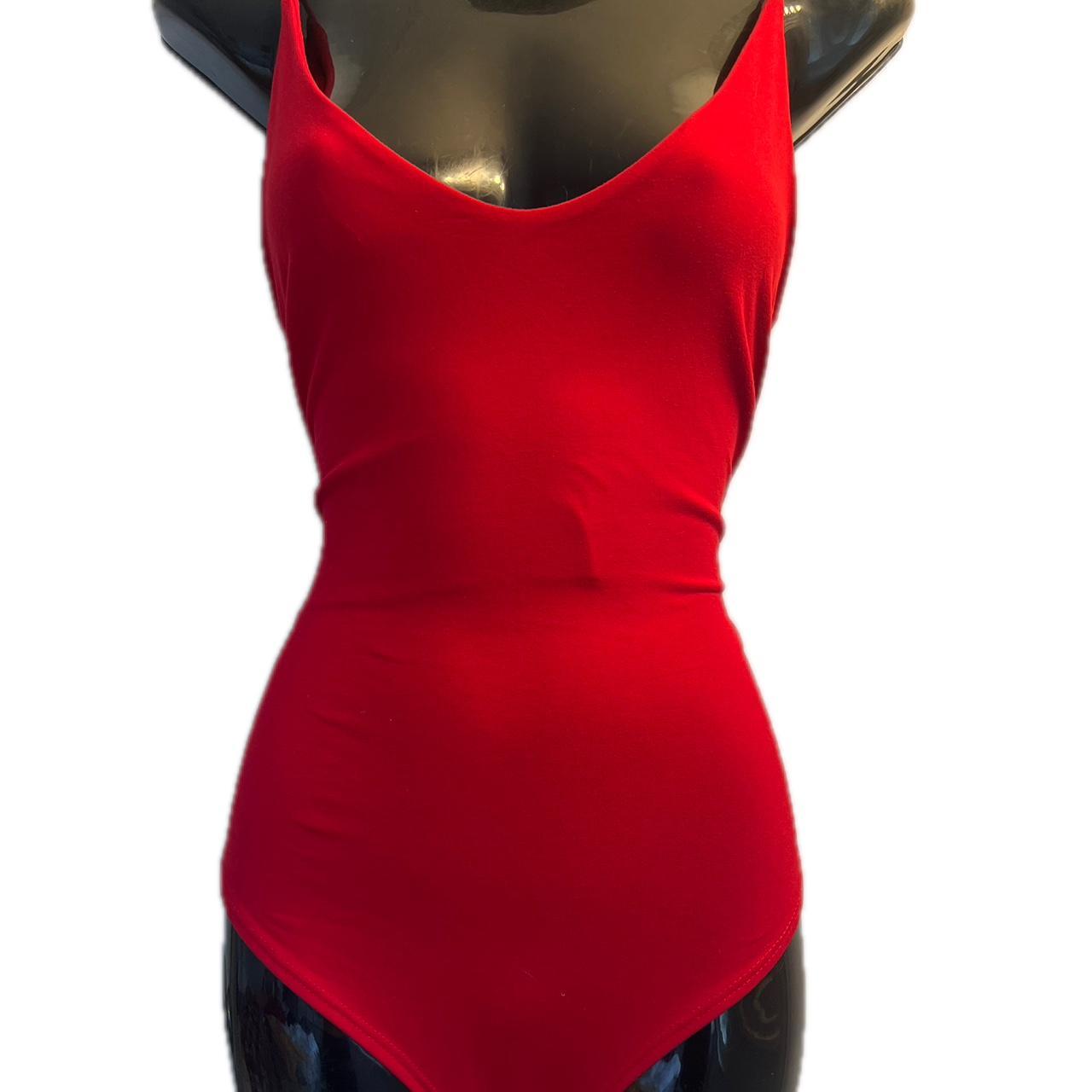 Red sleeveless one-piece Bodysuit - Depop