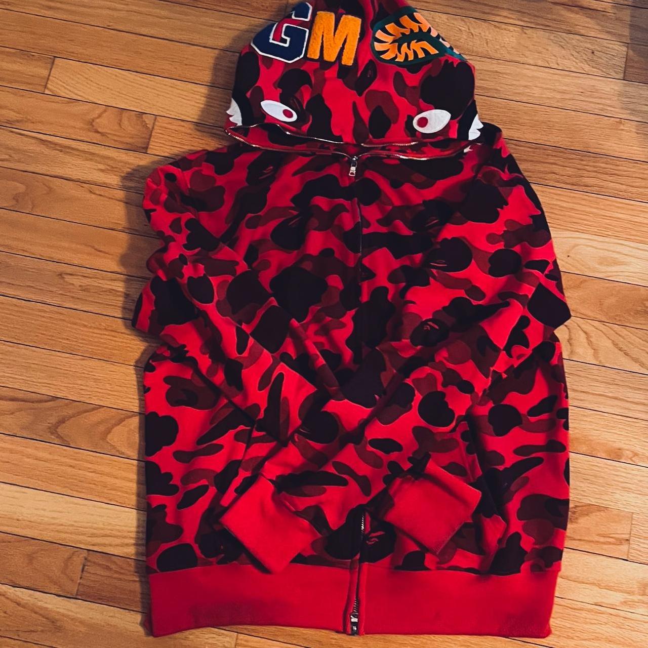 FIRE RED BAPE HOODIE 🔥🔥🦍🦍 WORN A HANDFULL OF TIMES,... | Depop