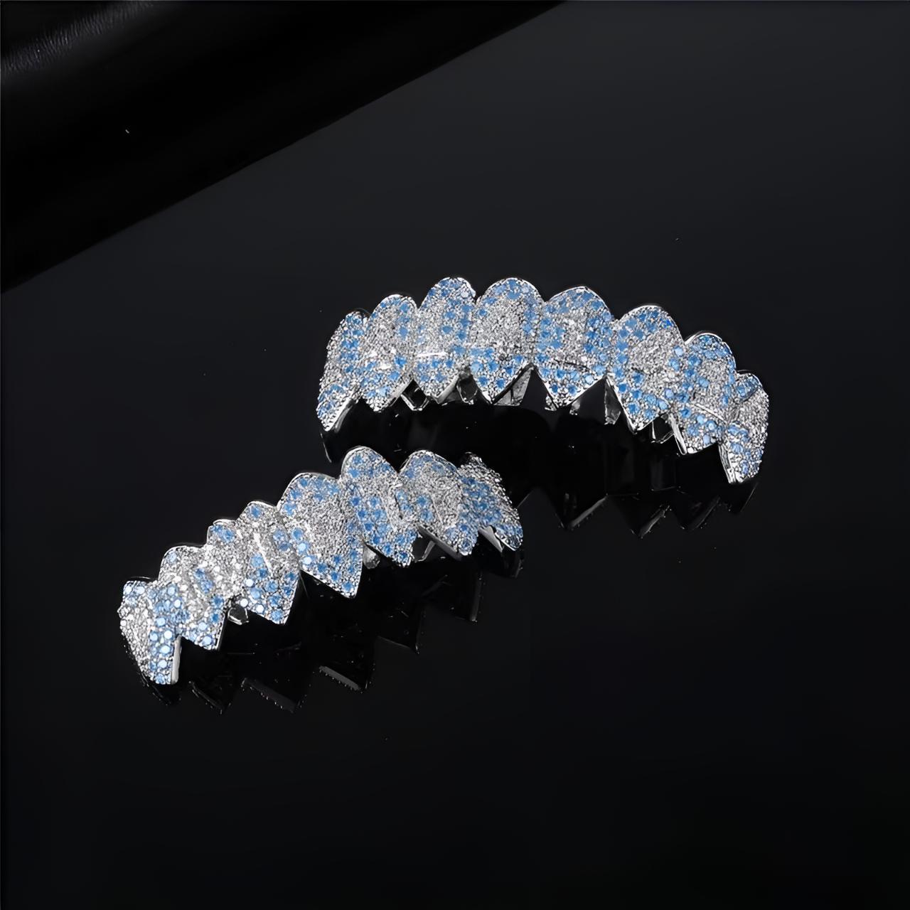 Iced Out CZ Teeth Grillz Set – Blue Bling Top &... | Depop