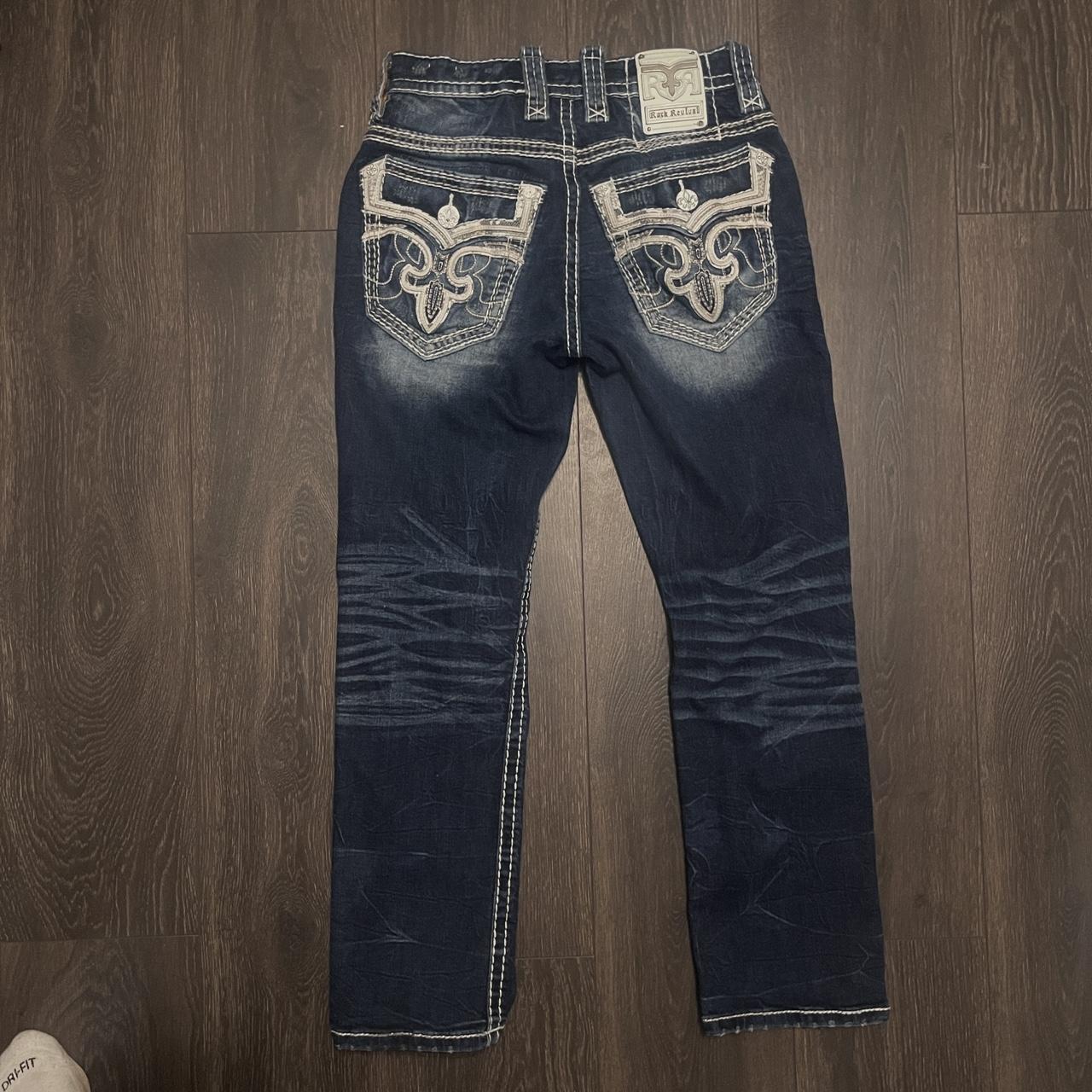 Rock Revival Navy and Blue Jeans. Size 28x28 Men’s.... - Depop