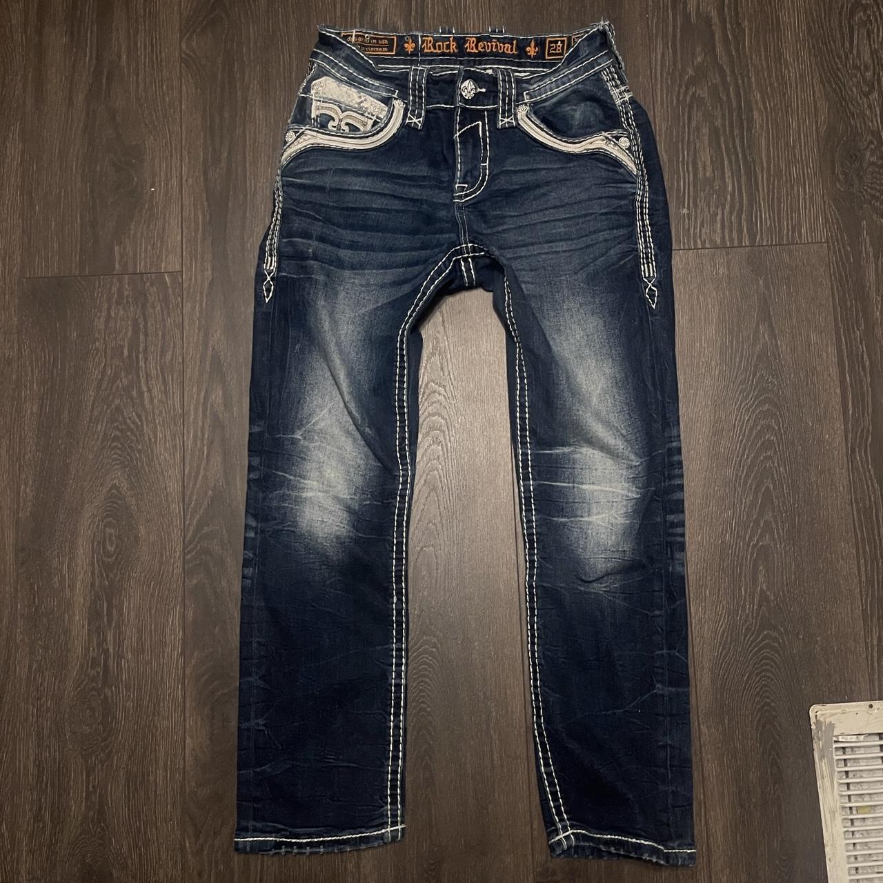 Rock Revival Navy and Blue Jeans. Size 28x28 Men’s.... - Depop