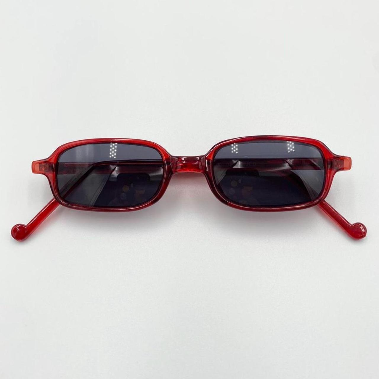 90s retro grunge red rectangle glasses width:... - Depop