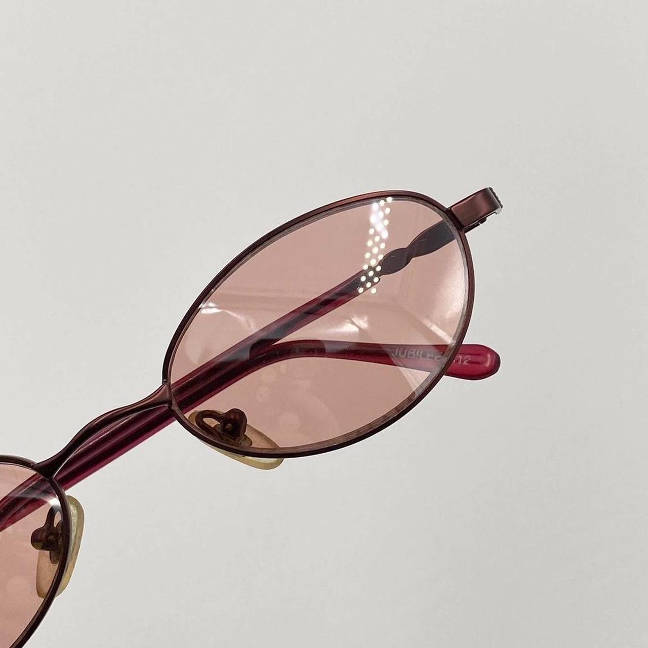 90s retro grunge red tinted round sunglasses width:... - Depop
