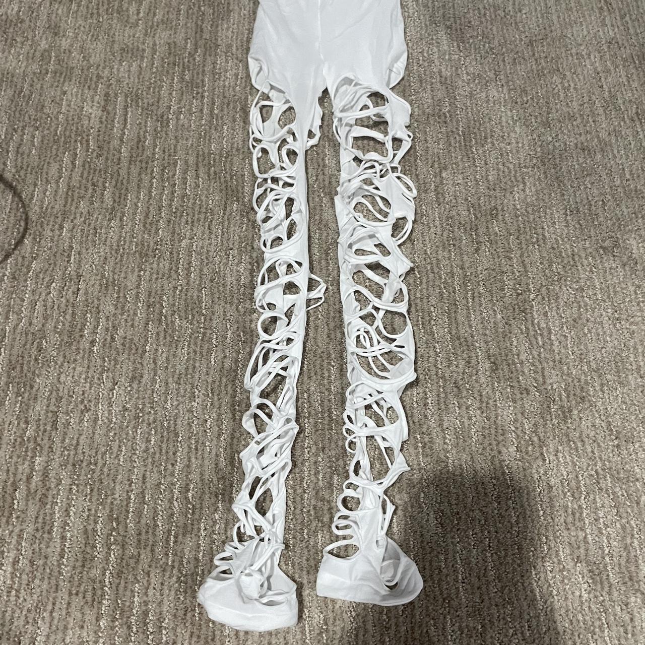 White super distressed fishnet tights Worn once for... | Depop