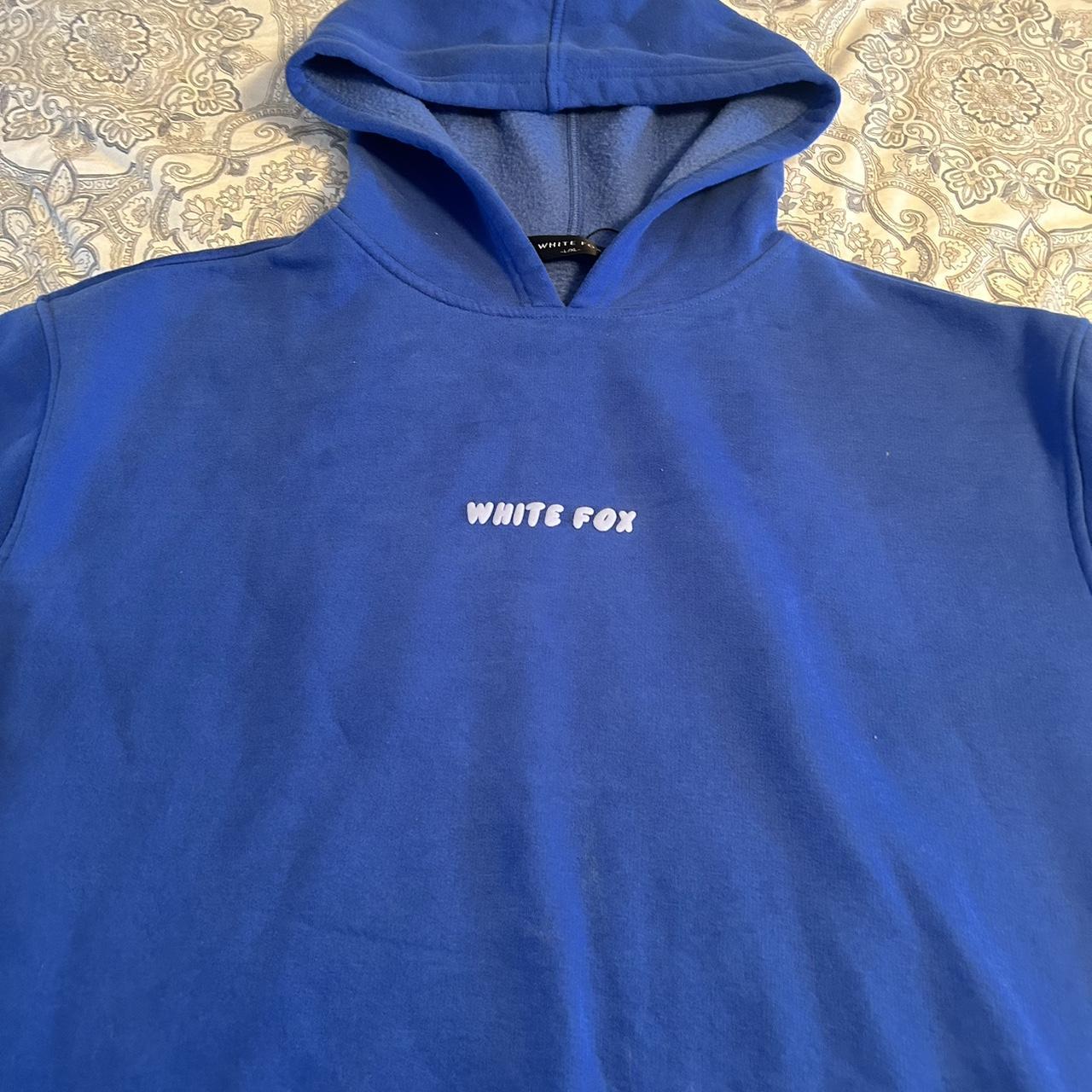 White Fox blue hoodie size L/XL - Depop