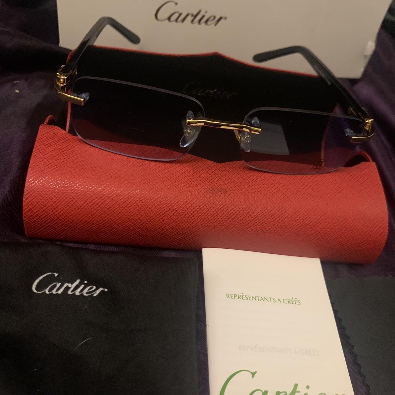 Blue Cartier buff sunglasses with black and gold... | Depop