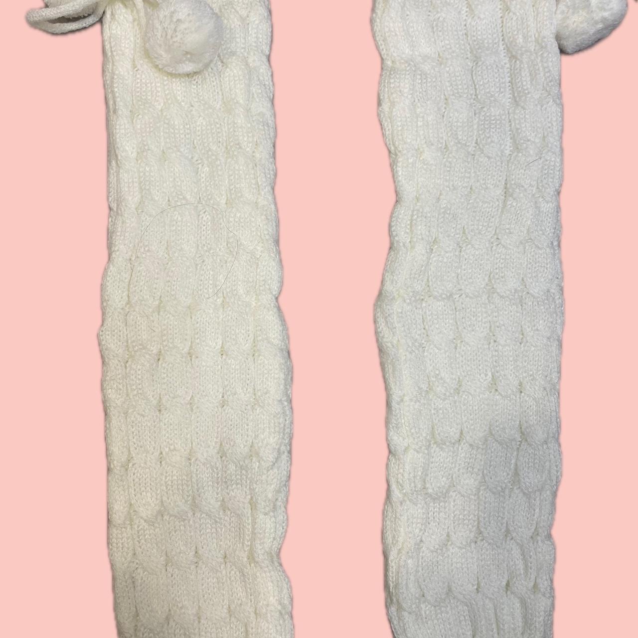 NEVER WORN 2000s white knit leg warmers with pom pom... - Depop