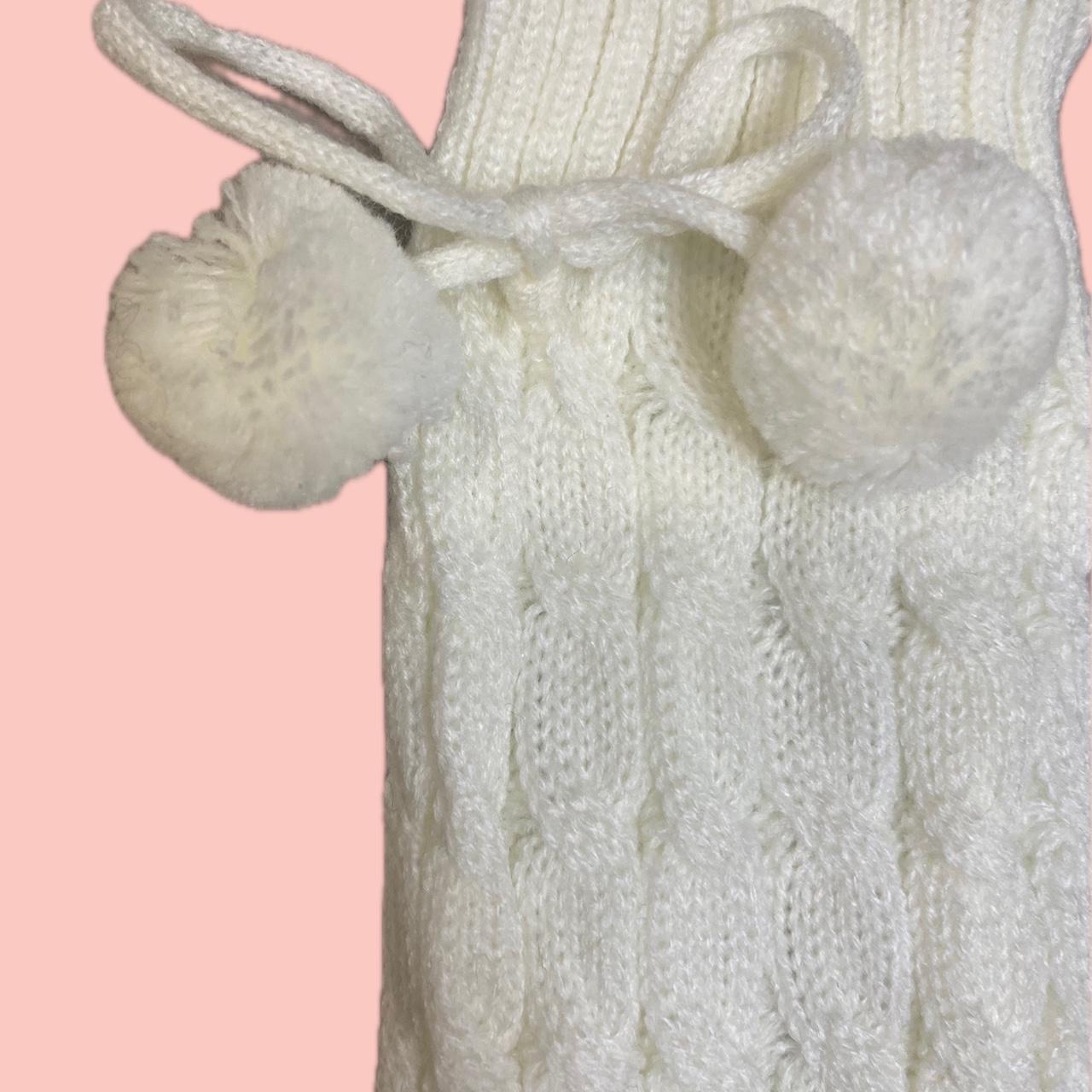 NEVER WORN 2000s white knit leg warmers with pom pom... - Depop