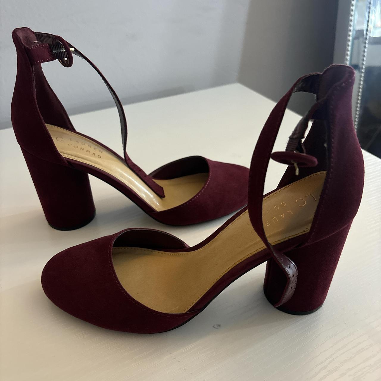 Burgundy velvet heels 3” heal height and ankle strap... | Depop