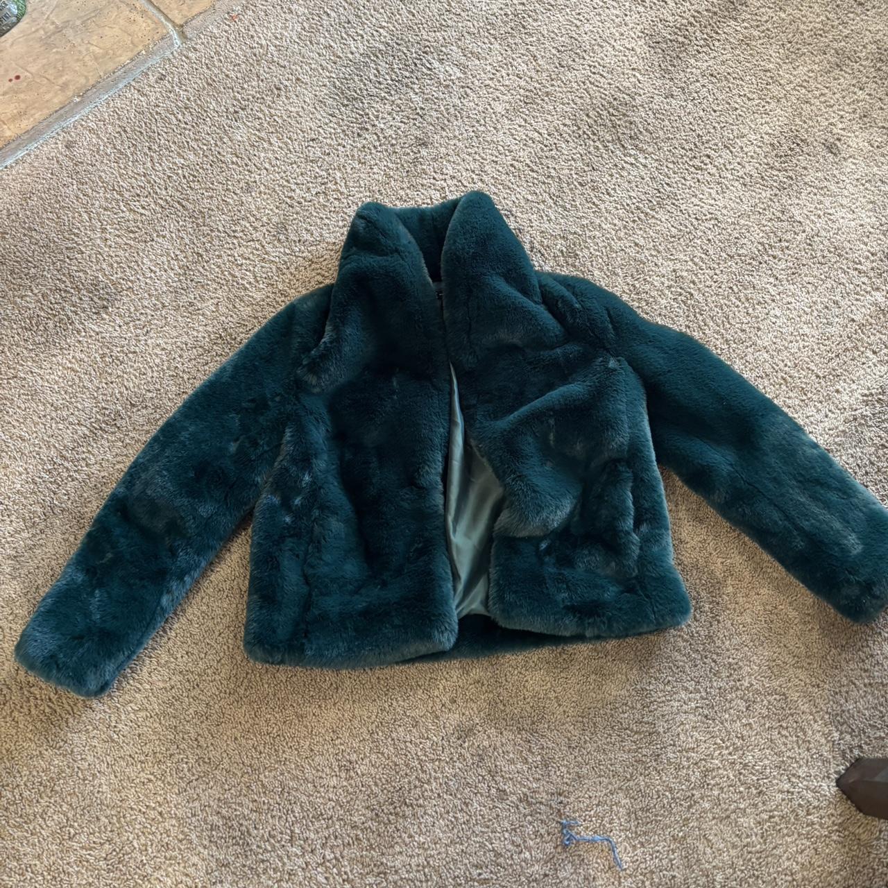 Emerald Green faux fur jacket Small-medium... | Depop
