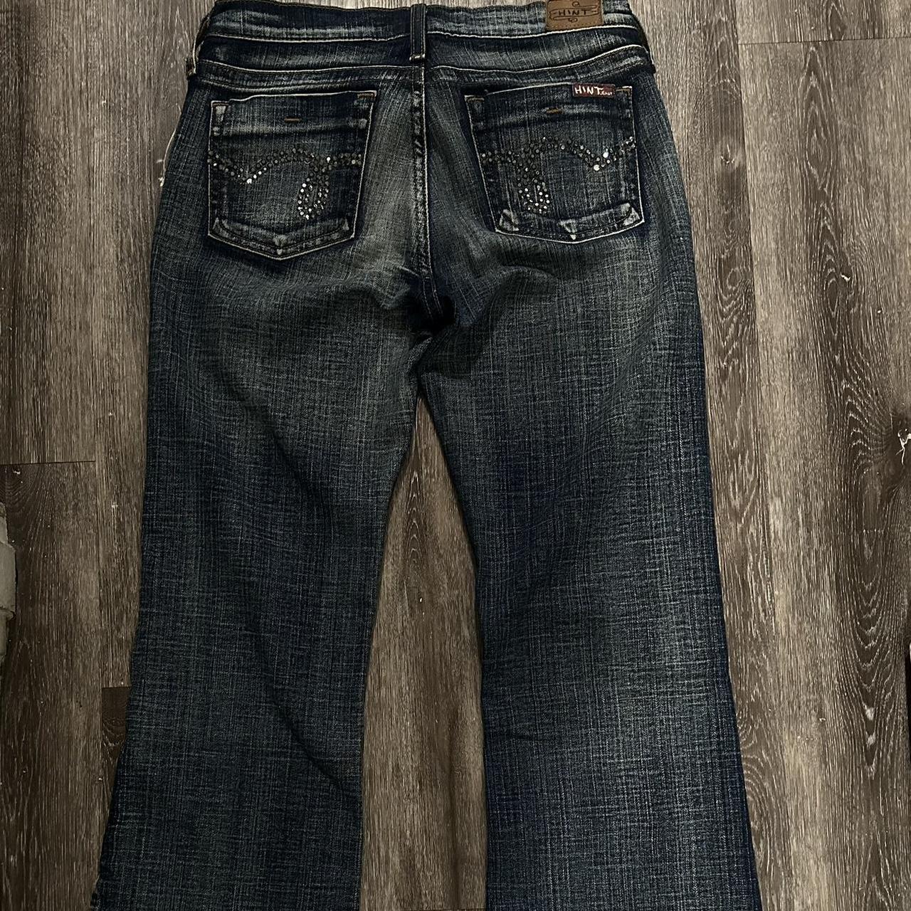 cute low rise flare jeans with rhinestone back... - Depop