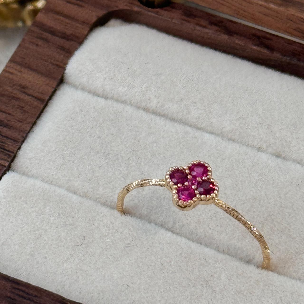 14K Yellow Gold Red Clover Flower Ring Brand... - Depop